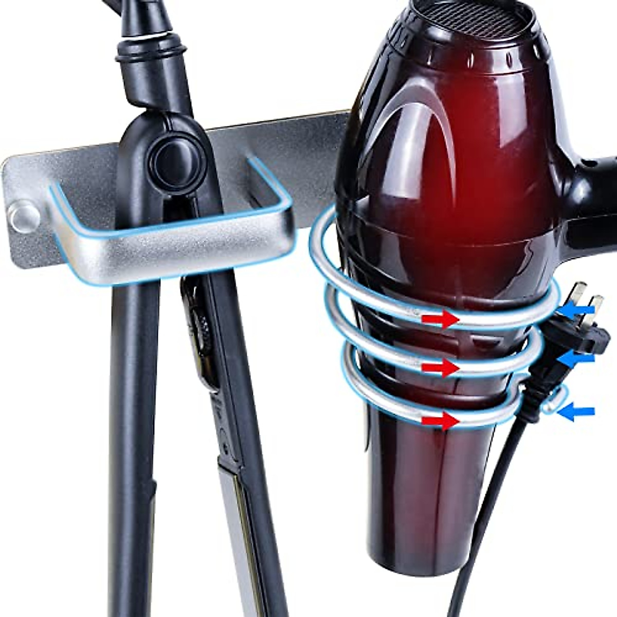 Hair Dryer Holder Wall Mount(No Drilling),Hair Dryer Organizer,Curling Iron Holder,Easy to Install,Space Saving,Bedroom and Bathroom Hair Tool Organizer for Hair Dryer,Curling Iron(Black)