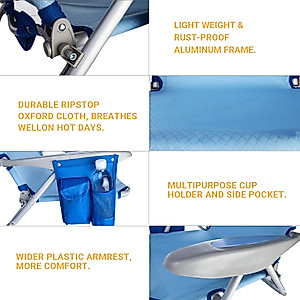 #WEJOY 4-Position Portable Reclining Beach Chair Lay Flat Stable Lightweight Folding Beach Chair with Removable Pillow, Side Pockets, Shoulder Strap, Supports 265 lbs