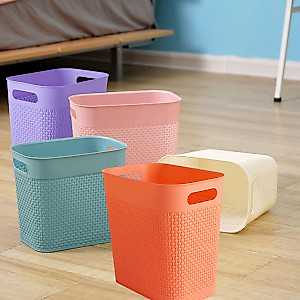 QPB Trash Can Plastic Trash Can Wastebaskets Garbage Bin Recycling Bin Slim Garbage Can Trash Bin with Handles for Narrow Space Bathroom Bedroom Laundry Home Kitchen Office (Large, Grey)