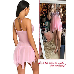 Avidlove Women's Lingerie Lace Babydoll V Neck Chemise Full Slip Wedding Nightdress Open Front Lingerie Pink