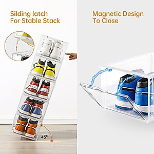 Clemate Shoe Storage Box,Set of 8,Shoe Box Clear Plastic Stackable,Drop Front Shoe Box with Clear Door,Shoe Organizer and Shoe Containers For Sneaker Display,Fit up to US Size 12(13.4”x 9.84”x 7.1”)
