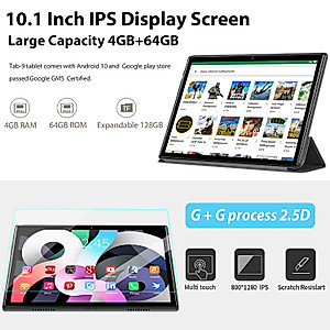 AOYODKG Android 11 Tablet 10 Inch, 4GB RAM 64GB ROM 128GB ROM Expand, Octa Core 1.6GHz Google GMS Certified Tablets, Dual Camera 5G WiFi 1280x800 Full HD IPS PC with Keyborad Mouse Stylus, AYO-9