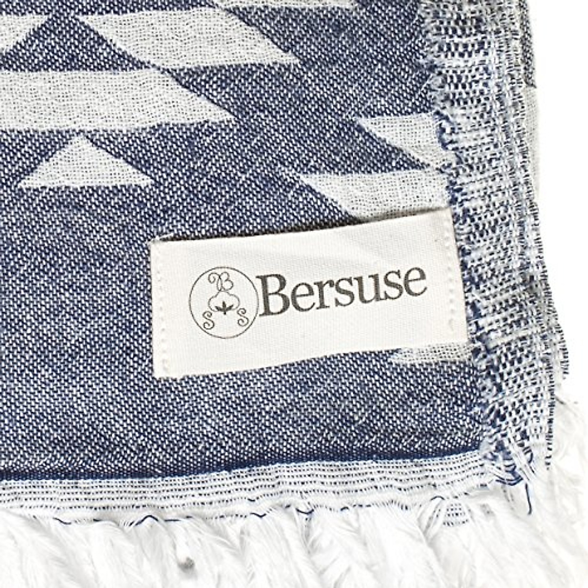 Bersuse 100% Cotton Teotihuacan XL Throw Blanket Turkish Towel - 75x90 Inches, Dark Blue
