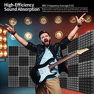 12 Pack Sound Proof Foam Panels,2"x12"x12"Self Adhesive Acoustic Foam Panels, Studio Wedge Tiles with High Density Fireproof,Sound Proofing Padding for Wall,Ceiling,Door,Bedroom(Black)