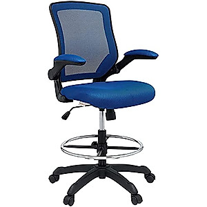 Modway Veer Drafting Chair - Reception Desk Chair - Flip-Up Arm Drafting Chair in Blue