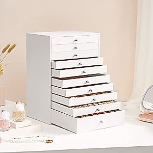 SONGMICS Extra Large Jewelery Box, 10-Layer Storage Case, Faux Leather Organizer with Drawers, Velvet Lining, Scandinavian Nordic Style, White JBC10W