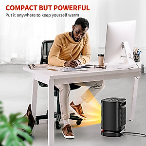 SmartDevil Space Heater, 70° Oscillating Portable Electric Heater, 1500W/800W PTC Ceramic Small Space Heater with 3 Modes, Mini Heater for Office, Desk, Bedroom, Indoor (Black)