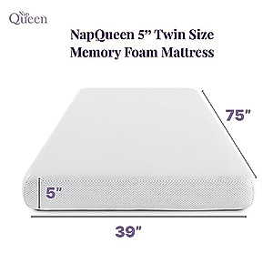 NapQueen 5 Inch, Twin Mattress, Memory Foam White Mattress - Medium Feel - CertiPUR-US Certified - Twin Bed Mattress in a Box, Breathable & Washable Soft Fabric Cover