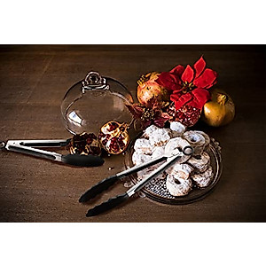 KIKitchen 14Pcs Black Kitchen Tongs, Tongs for Cooking with Silicone Tips 7Inch Serving Tongs Stainless Steel Locking Kitchen Tongs BBQ Grilling Tong for Salad, Grilling, Frying and Cooking