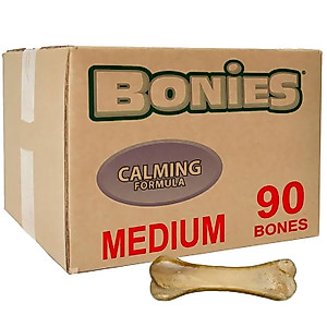 Bonies Natural Calming Formula Small-Sized Single Bone - Contains Chamomile & Lavender, Help Anxiety, Excessive Barking & Trembling, Chicken Flavor, [Medium Dogs], 90 Bones