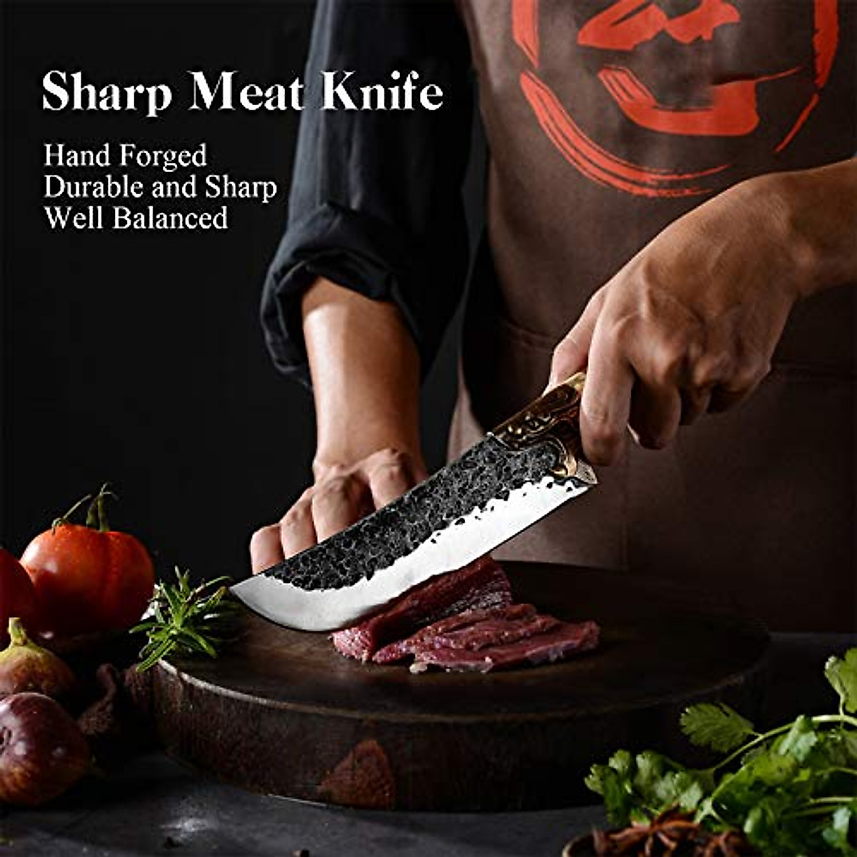 DRAGON RIOT Kitchen Chef Knife Viking Gifts for Men Viking Knives Outdoor Camping Knife with Leather Sheath Butcher Knives for Home Gift Collection BBQ