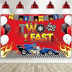 Two Fast Backdrop Two Fast Birthday Decorations Racing Theme Party Decorations Racing Car Second Birthday Photography Background Racing Boys Kids Birthday Party Supplies