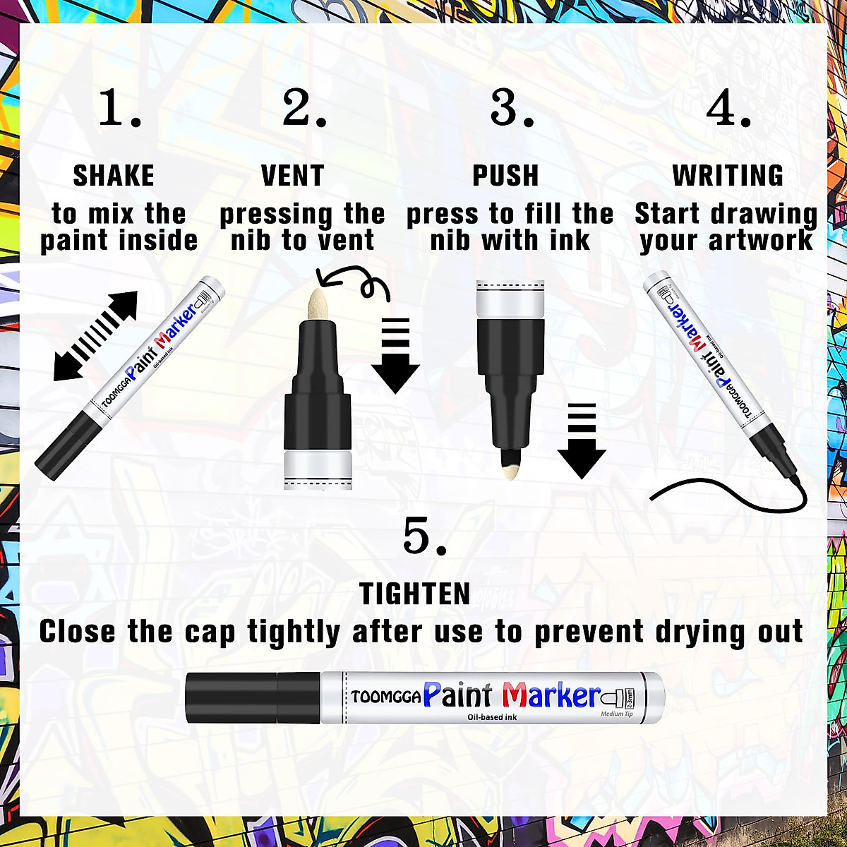 TOOMGGA Paint Pens Paint Markers - 8 Colors Permanent Oil Based Paint Pens, Quick Dry and Waterproof, Great for Rock Painting, Metal, Glass, Fabric, Plastic, Medium Point, 8-PP