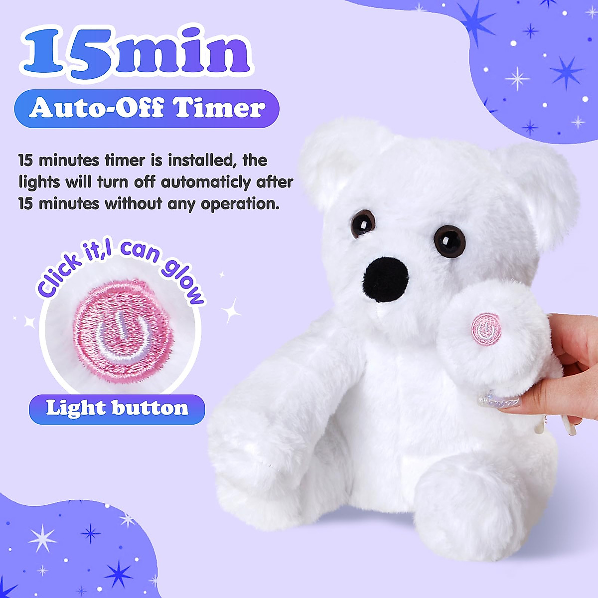 BSTAOFY Glow Polar Bear Light up Stuffed Animal LED Night Light Soft Plush Toy Adorable Birthday Valentines Mother's Children's Day for Toddler Kids, White, 9.5''