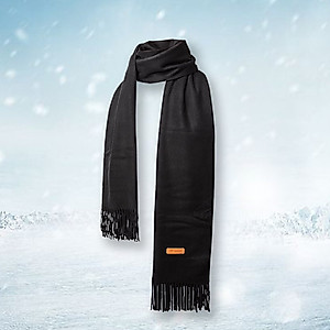 Pengzitou Cashmere Scarf For Womens Mens Super Soft Fashion Long Tassel Blue Scarf（80.7X25.6 In (Black 1)