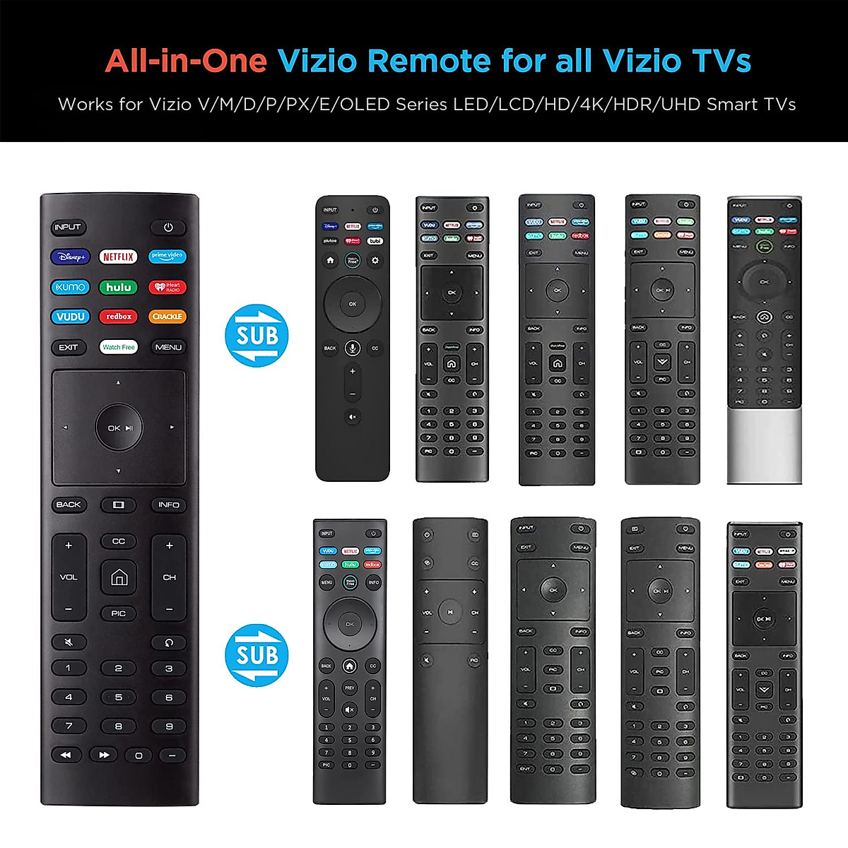 Universal Remote Control Replacement for All Vizio P-Series M-Series V-Series D-Series Smartcast Series LED LCD UHD OLED Smart TV with Shortcut Buttons Disney, Netflix, Prime Video, Hulu and More