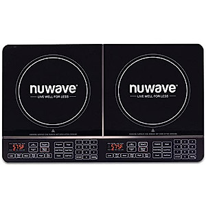 Nuwave PIC Double, Portable, Powerful 1800W with 2 Large 8” Heating Coils, Independent Controls, 94 Temp Settings from 100°F to 575°F in 5°F Increments, 11.5” Shatter-Proof Ceramic Glass Surface
