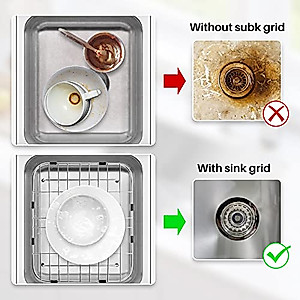 Brzkyr Universal Kitchen Sink Protector Grids, 13 9/16" X 11 5/8" Stainless Steel Sink Grid and Sink Protector with Rear Drain with Corner Radius 3-1/2", Sink Bottom Grid