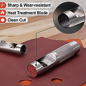 Spurtar 12 PCS Steel Hollow Leather Punch Set 1/8''-3/4''(3-19mm) Heavy Duty Round Hole Punch Set Leather Hole Tool for Watch Cloth Belt Gaskets w/Storage Bag