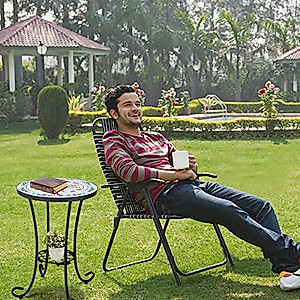 VCUTEKA Outdoor Side Table Mosaic Patio Table Accent Table Mosaic Tile Top Metal Frame Small End Table Porch Beach Patio Garden Balcony Beige 14''