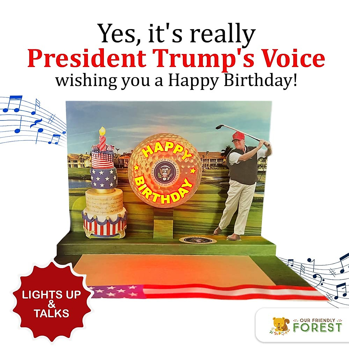 Donald Pop Up Birthday Card with Light & Sound – Pop Up Birthday Cards for Men, Golfing Funny Birthday Card for Men, Dad Card Says Happy Birthday in Trump's Real Voice, Best Birthday Card for Husband
