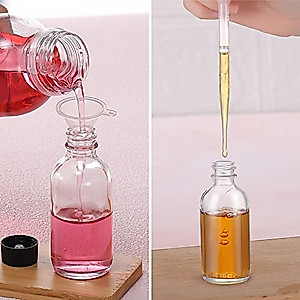 MMonDod (Pack of 72) 2oz Small Clear Glass Bottles(60ml) with Lids Boston Round Travel Bottles for Vanilla Hot Sauce Juice Whiskey Liquid come with 72 Labels,5 Funnels,5 Droppers,1 Brush&Chalk Marker