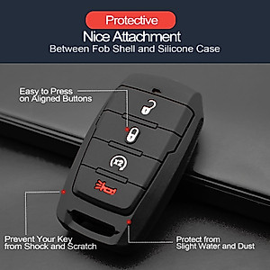 INFIPAR 2pcs Compatible with RAM 1500 4 Buttons Black Key Fob Cover Case Key Chain Protector Keyless Remote fit RAM 1500 Truck Pickup 4 Buttons Only for Push Button Start