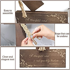 Sign for Wedding Ceremony Wedding Wooden Sign a Threefold Cord Wooden Cross Cord of Three Strands Knot Rustic Rope Cross for Reception Braid Signs Wall Decor Gifts, 13.8 x 7.8 Inch