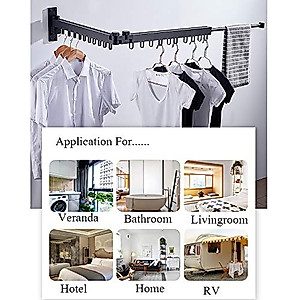 uyoyous Clothes Drying Rack 7.6 lbs Folding&Retractable 3-Level Wall Mount Space Saver Clothes Hanger with Towel Bar Laundry Drying Rack for Indoor Outdoor -Matte Black