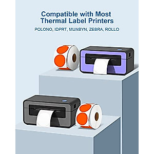 POLONO Label Printer, PL420 4x6 Thermal Printer, High-Speed Shipping Label Printer, Commercial Direct Thermal Printer, 2" Orange Circle Thermal Sticker Labels, Self-Adhesive Stickers Labels