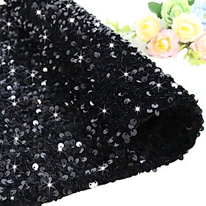FOTSHARER Black Sequin Fabric by The Yard 1 Yard Velvet Fabric for Sewing Flip Sequins Material Sparkle Sequence Fabric Stretch Glitter Material for Wedding Dress Banquet Thick Quilting Mesh Fabric