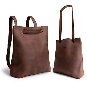 Heather's, Convertible Backpack to Shoulder Bag Handmade from Full Grain Leather - Durable, Spacious Bag, Travel & Shopping Accessory - Bourbon Brown