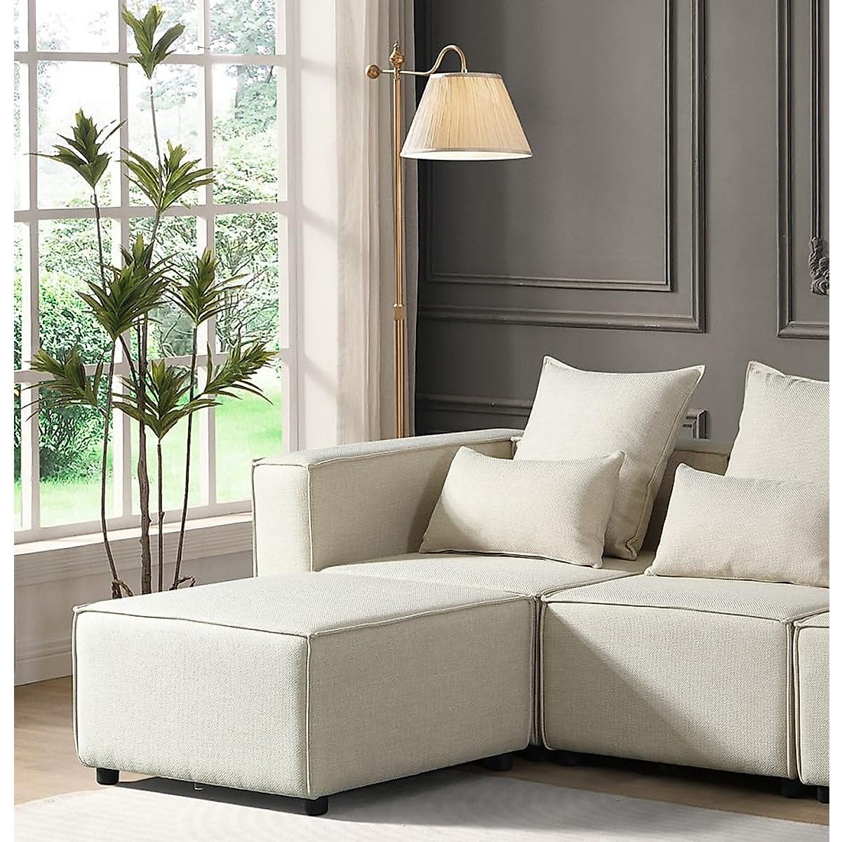 BIOEVER Sofa Modular Sectional Couches Convertible Sofa with Ottoman U Shaped Modern Sofa Sectionals for Living Room,Bedroom and Office(Beige)