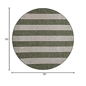 Unique Loom Outdoor Striped Collection Area Rug - Distressed Stripe (6' 1" Round Green/Gray)