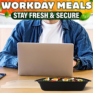 New Century, 50-Pack [32 oz] 1-Compartment Food Container - Rectangular Meal Prep Bento with Lid - Portable Lunch Box - Stackable - BPA Free - Freezer/Microwave/Dishwasher Safe - Reusable Storage