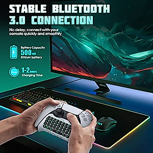 TiMOVO PS5 Controller Keyboard with Green Backlight, Wireless Bluetooth Keypad Chatpad for Playstation 5 Controller, Mini Game Keyboard Built-in Speaker with 3.5mm Audio Jack for PS5 Accessories,White