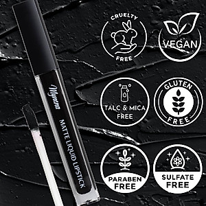 Mynena Black Long-Lasting Matte Liquid Lipstick | Intense Color, Smudge-Proof & Waterproof | Comfortable, Hydrating Shea Butter | Vegan & Cruelty-Free| Linda