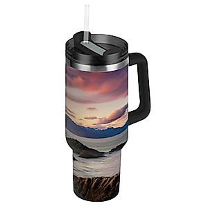 FRCSDIY Seaside Lighthouse Insulated Tumbler with Handle and Straw Lid,40oz Leakproof Stainless Steel Cup BPA-Free Water Bottle