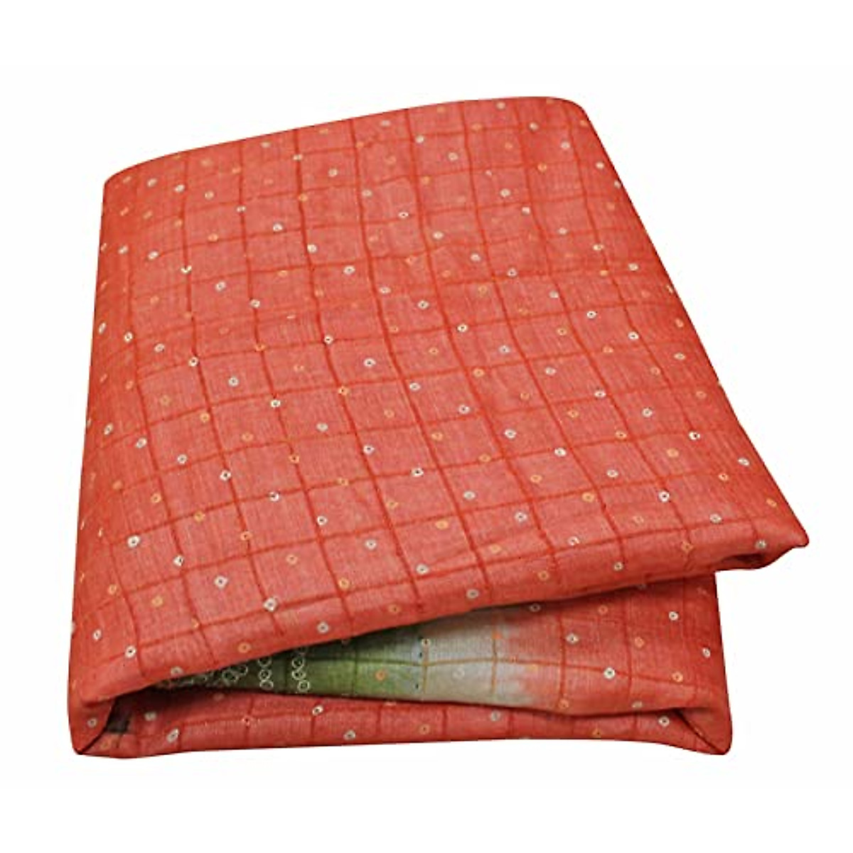 Peegli Vintage Orange Saree Bandhani Style Textile 100% Pure Silk Sari Recycled Fabric