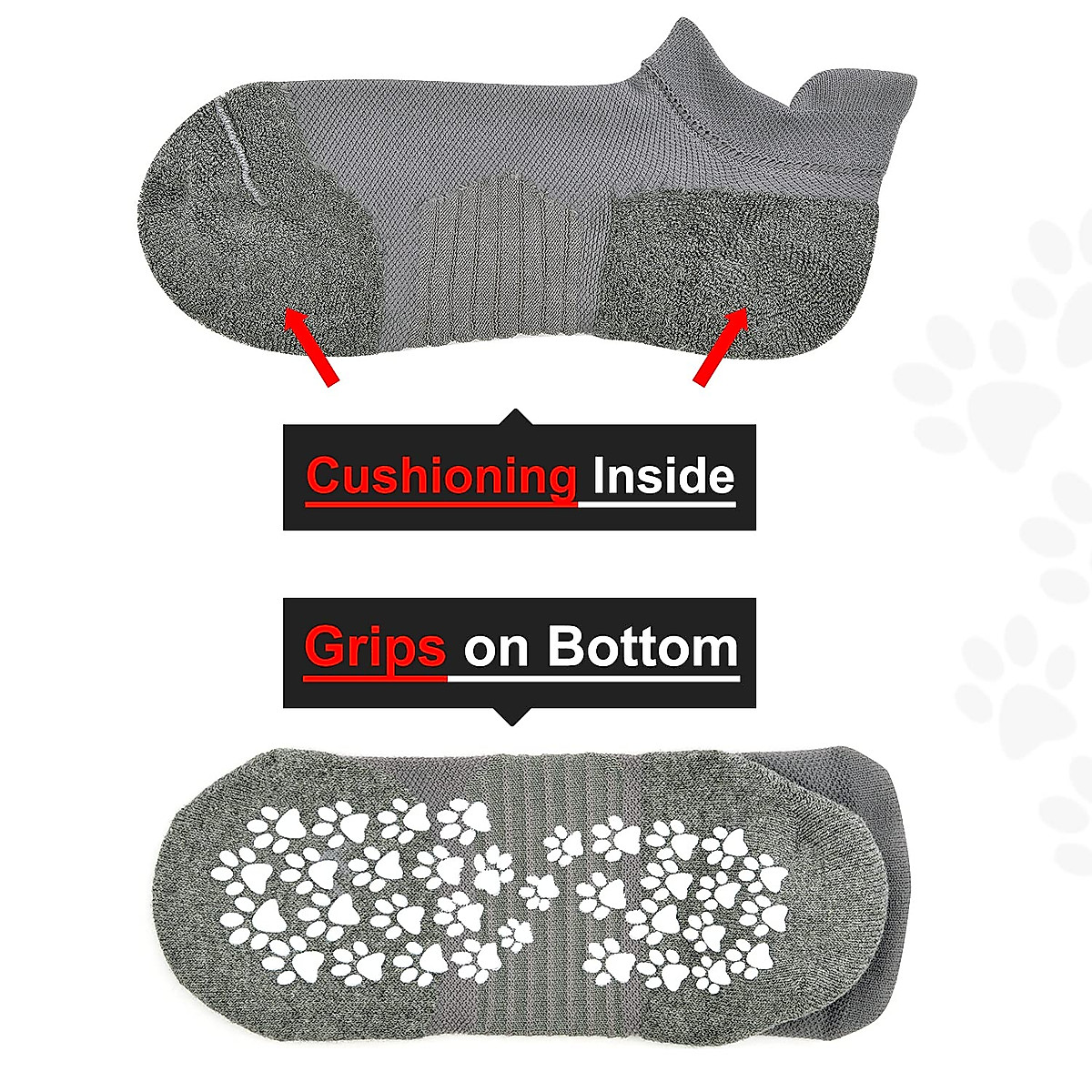 KitNSox Men's Cotton Ankle Cushioned Slip Resistant Socks, Unisex Non Slip Grip Socks for Yoga, Bikram, Hospital, Pilates, Barre, Kickboxing (L-XL, 2 Pack, Light Grey)