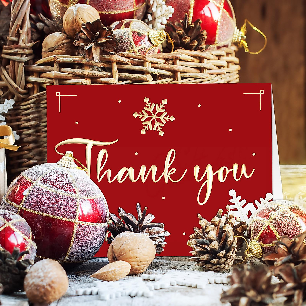 24 Pack Christmas Foil Thank You Cards and Envelopes Blank Inside Christmas Greeting Note Cards Party Supply