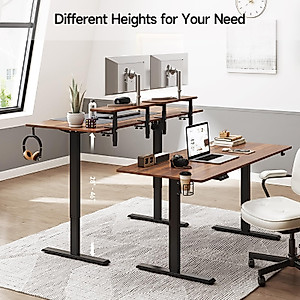 ONBRILL Standing Desk with 2 Adjustable Monitor Shelves, 47 x 24 Inches Electric Stand Up Desk with Memory Controller and Adjustable Height from 28-46 inches for Computer Workstations Brown