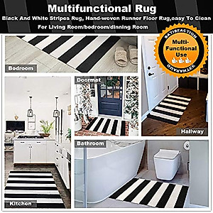 KaHouen Black and White Striped Rug (23.6 x 35.4 Inches), Indoor Outdoor Striped Doormats, Handmade Woven Farmhouse Layered Door Mats Striped Mat for Front Door/Kitchen/Laundry/Bathroom/Living Room