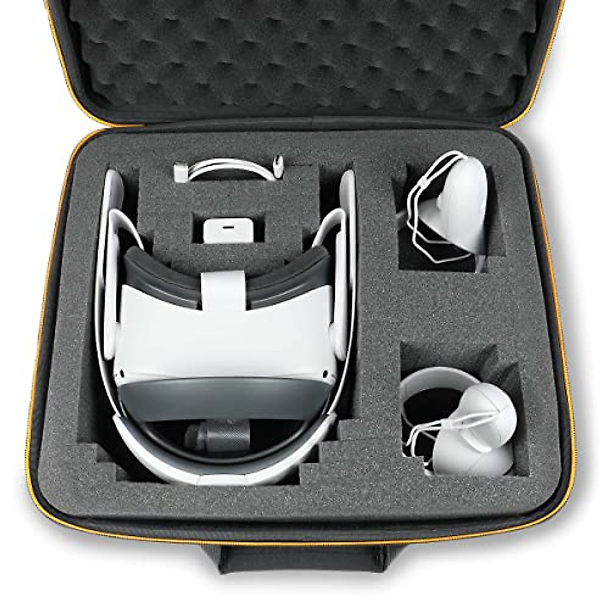 USA Gear VR Headset Case - Virtual Reality Hard Shell Case VR Travel Case with Customizable Foam Interior & Egg-Crate Foam Top - Compatible with Oculus Quest VR Gaming Headset, Controllers, and More