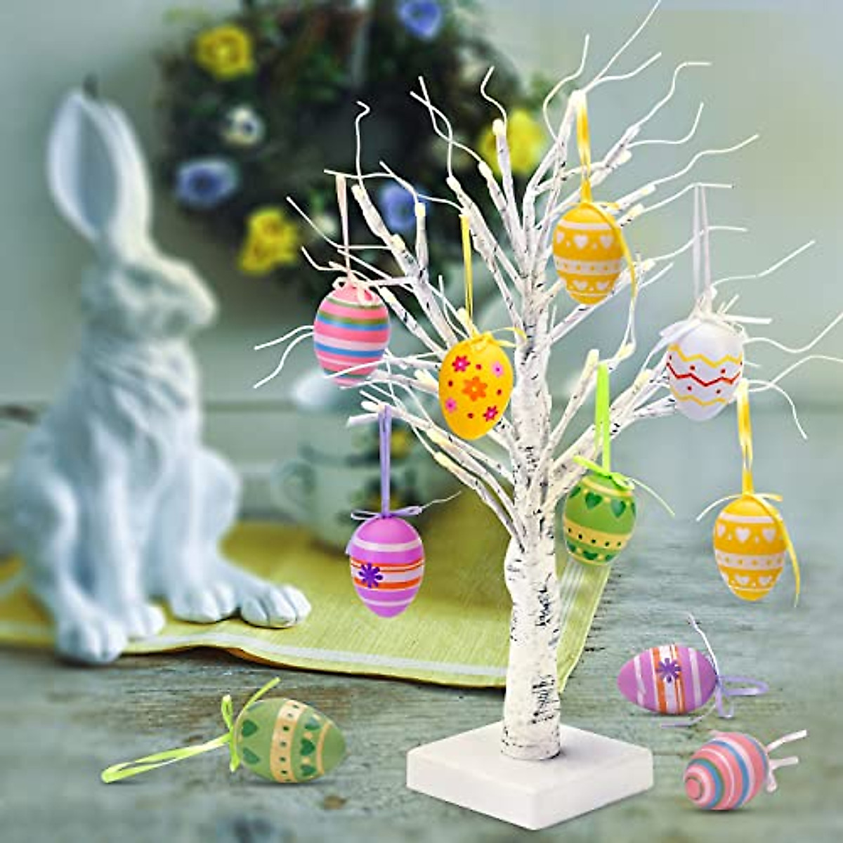 Easter Decorations for The Home 18 inch 36 LED White Birch Tree Lights with 10 Easter Eggs, Battery Operated Easter Decor Clearance, Tabletop Centerpiece for Birthday Spring Wedding Decorations
