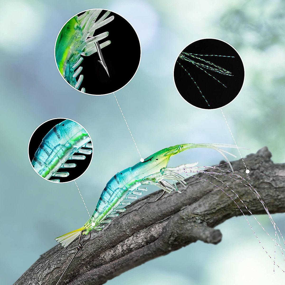 10PCS Saltwater Fishing Lures Shrimp Baits Set, Premium Soft Shrimp Fishing Tackle with Luminous Sharp Hooks, for Freshwater and Saltwater - Syosisny