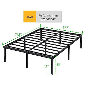 Cieemine 18 Inch Full Size Metal Bed Frame, Heavy Duty Steel Slat Mattress Foundation,No Box Spring Needed, Easy Assembly, Noise-Free,Black
