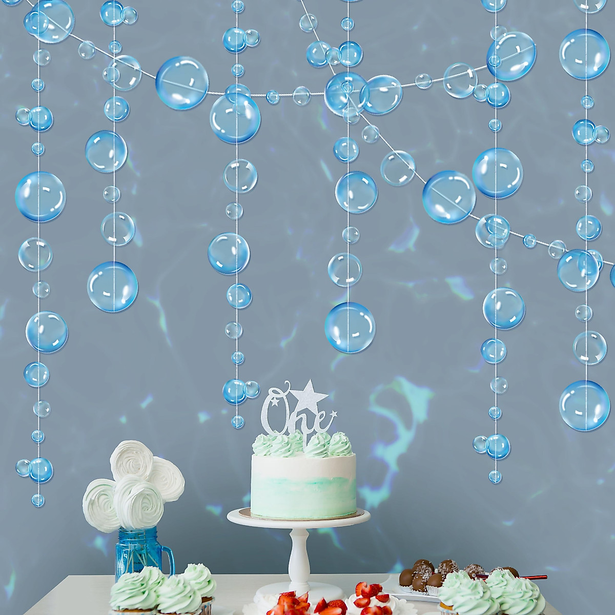 Cheerland 10 Strings Under The Sea Blue Bubble Garlands Little Mermaid Party Decorations Hanging Bubbles Streamer Beach Pool Ocean Kids Baby Shower Bday Birthday Backdrop