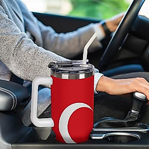 Turkey Turkish Flag of Türkiye 40oz Water Bottle Double Wall Insulated Tumbler with Handle Leakproof Travel Mug White-style