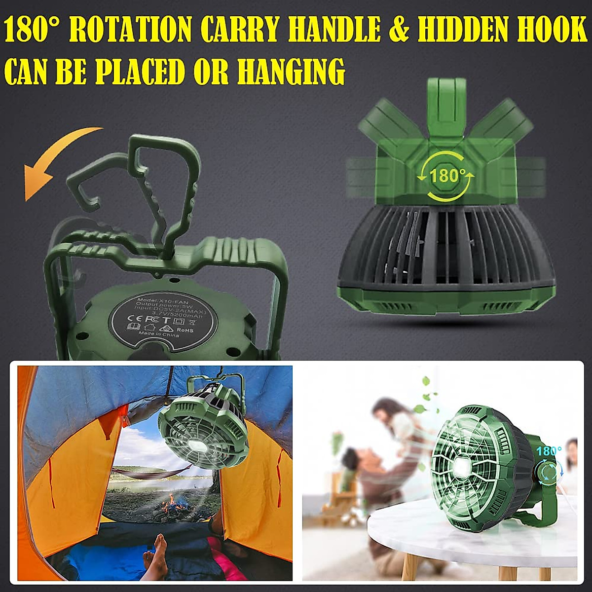 ayamaya Cmping Fan + 4 Person Pop Up Tent, Waterproof Tent & Rechargeable Tent Fan with LEDs Remote Control for Camping